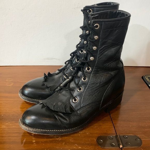 Justin Boots | Shoes | Vintage Justin Roper Kiltie Boots Black Leather ...